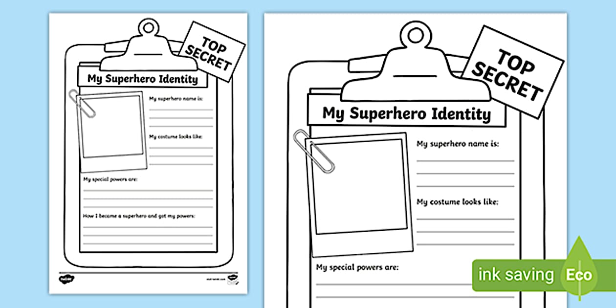 My Superhero Identity Worksheet | Writing Template - Twinkl