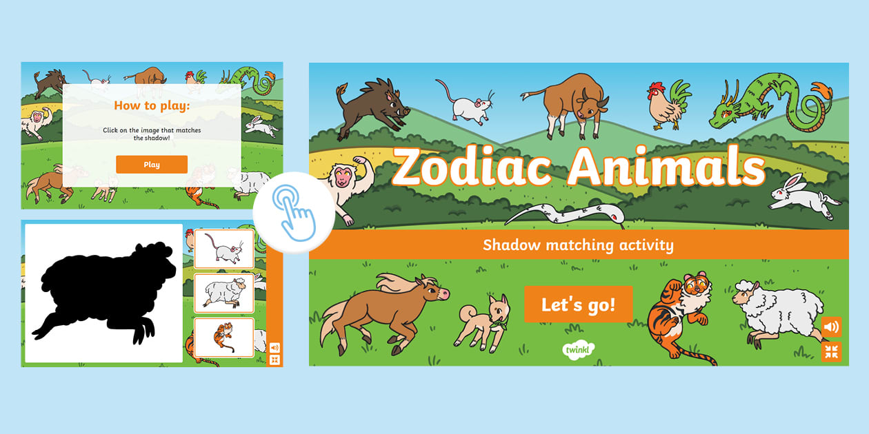 Zodiac Animals Interactive Shadow Matching Game - Twinkl