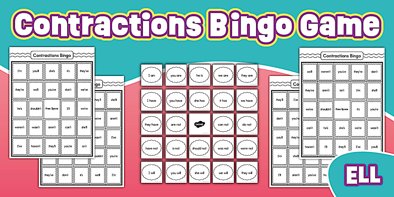 Contractions Review Bingo Game for ELL