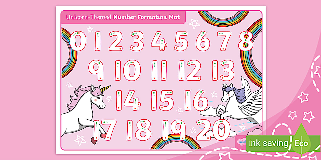 Unicorn-Themed Number Formation Mat (Ages 5 - 6) - Twinkl