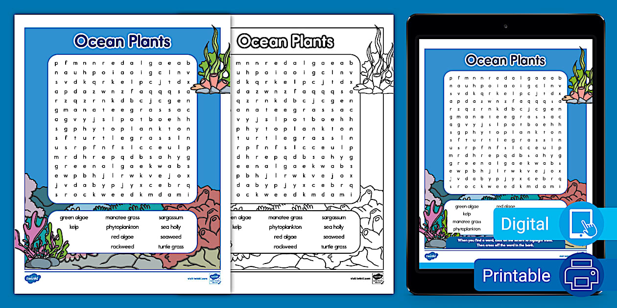 Ocean Plants Word Search for K-2nd Grade (teacher made)