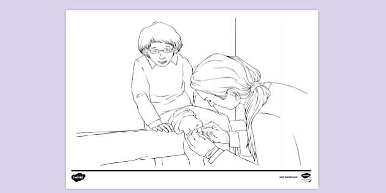 Doctor Sante putting plaster on knee Colouring Sheet