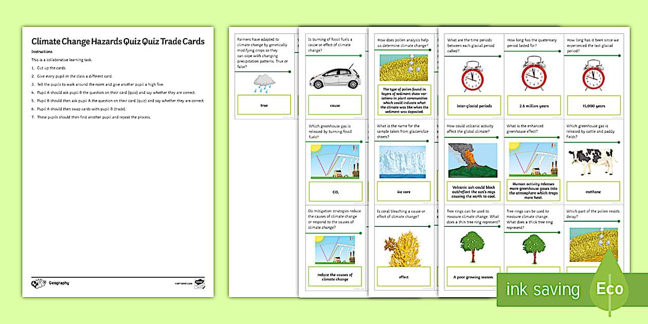 Climate Change: Quiz Quiz Trade Cards Worksheet - Twinkl