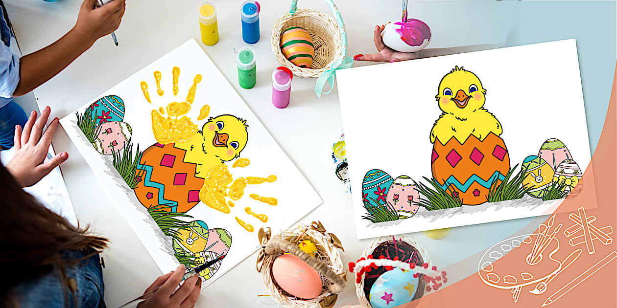 Cute Chick Easter Eggs Handprint Activity Poster - Twinkl