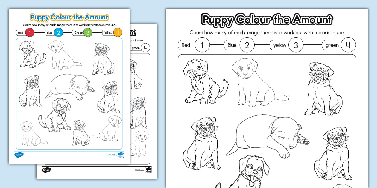 Puppy Colour the Amount Worksheet (Hecho por educadores)