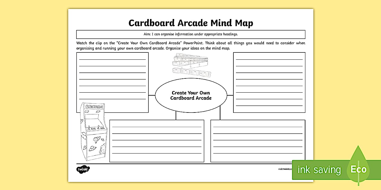 Editable Cardboard Arcade Mind Map Worksheet (teacher made)
