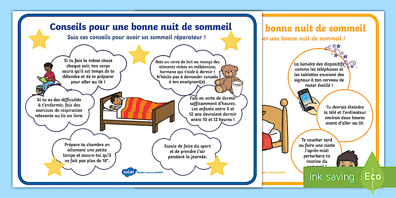 Posters : Conseils pour une bonne nuit de sommeil - Twinkl