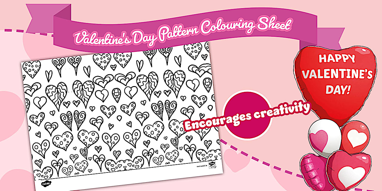 Valentine's Day Pattern Colouring Sheet