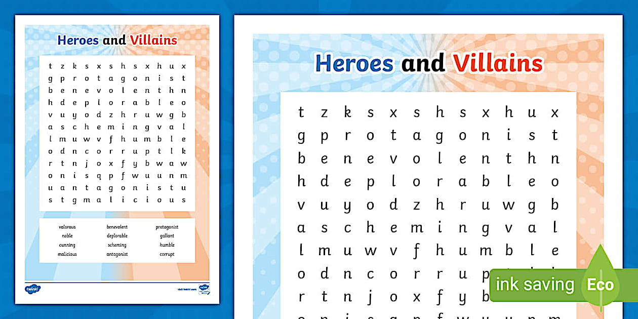 Heroes and Villains Word Search (teacher made) - Twinkl