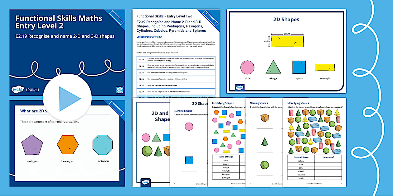 Maths Functional Skills Entry Level 2.19: Recognise 2D and 3D Shapes