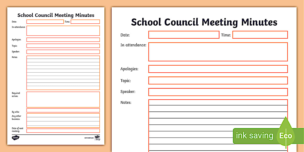 Editable School Council Meeting Minutes Template - Twinkl