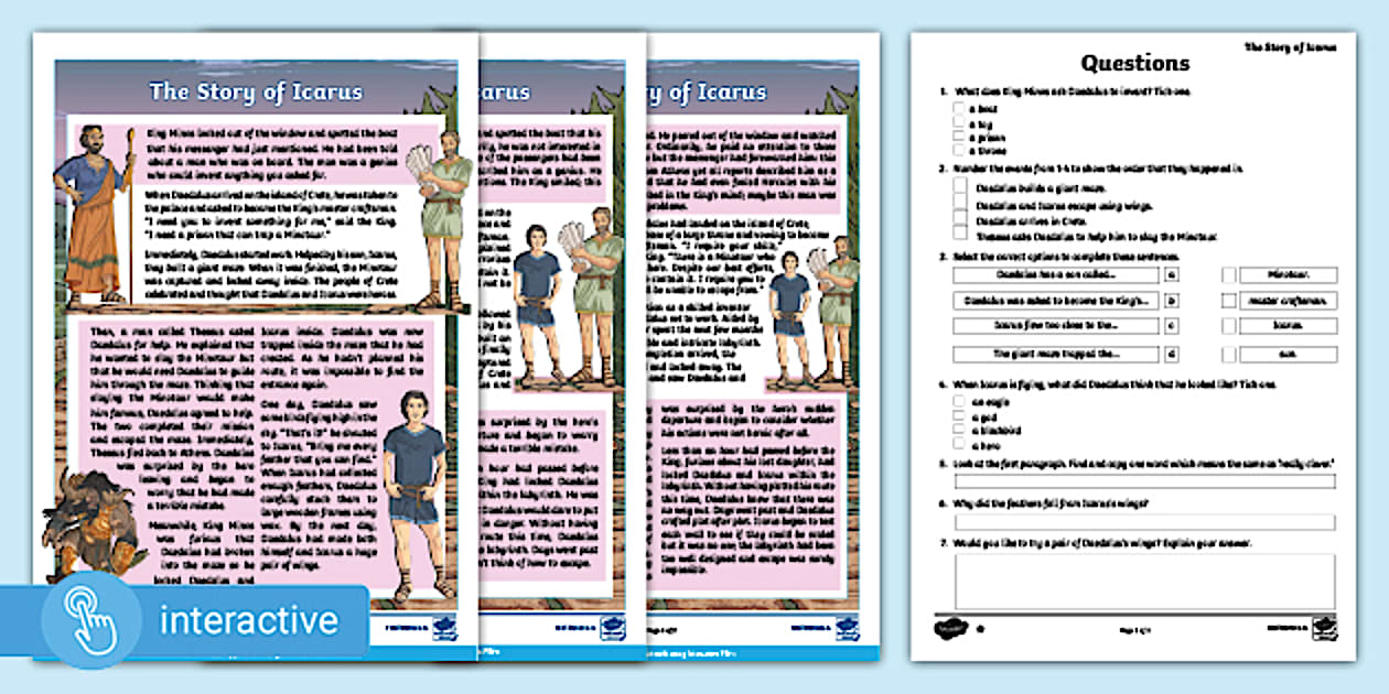 LKS2: The Story of Icarus Reading Comprehension - Twinkl