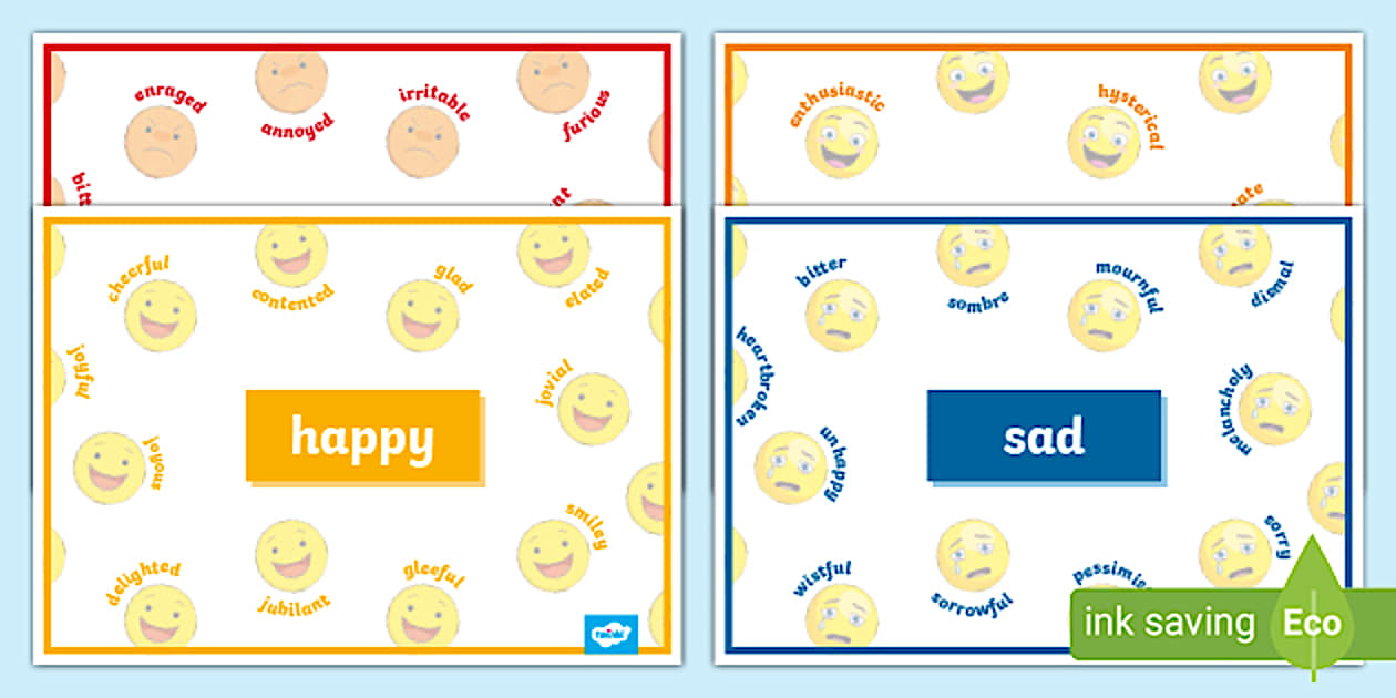 Feelings Adjectives Display Posters - Twinkl