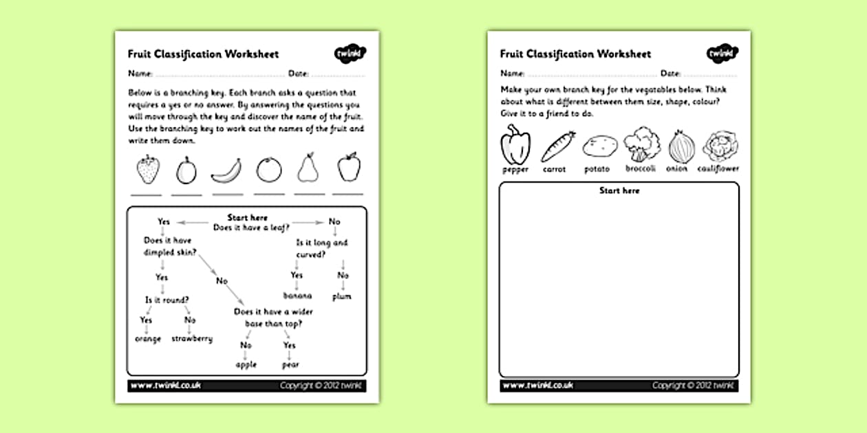 Fruit Classification Worksheet (teacher made) - Twinkl