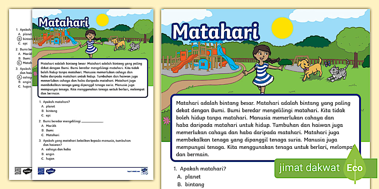 Aktiviti Pemahaman Bahasa Melayu Matahari - Twinkl
