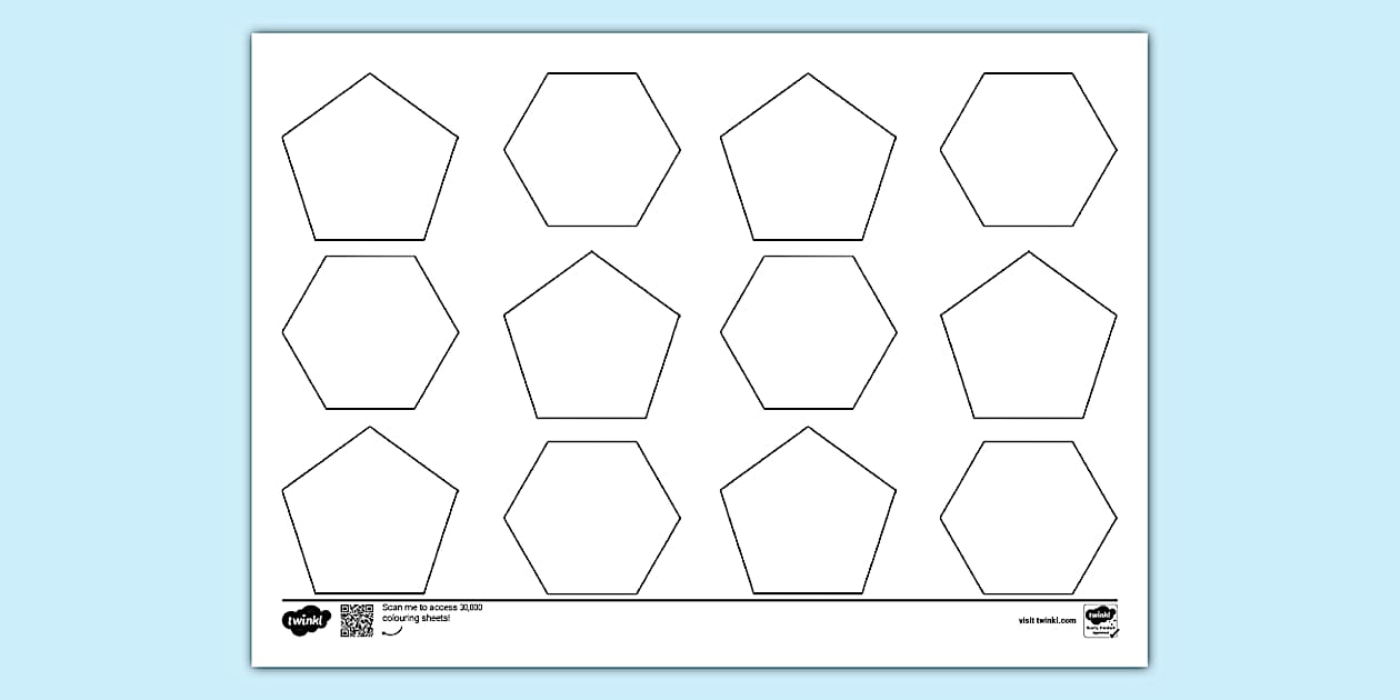 Pentagon and Hexagon Colouring Sheet (Teacher-Made) - Twinkl