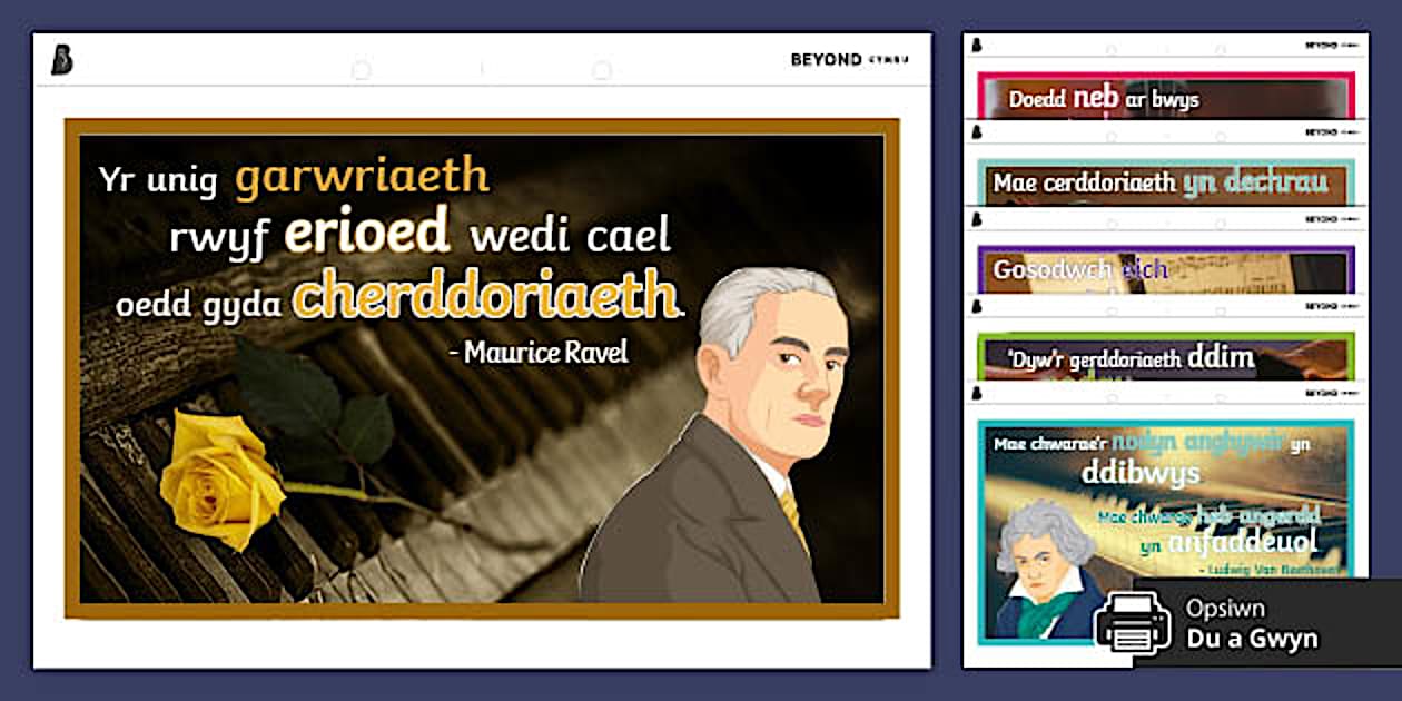 Beyond Cymru: Posteri Arddangos Dyfyniadau Ysbrydoledig Cerdd