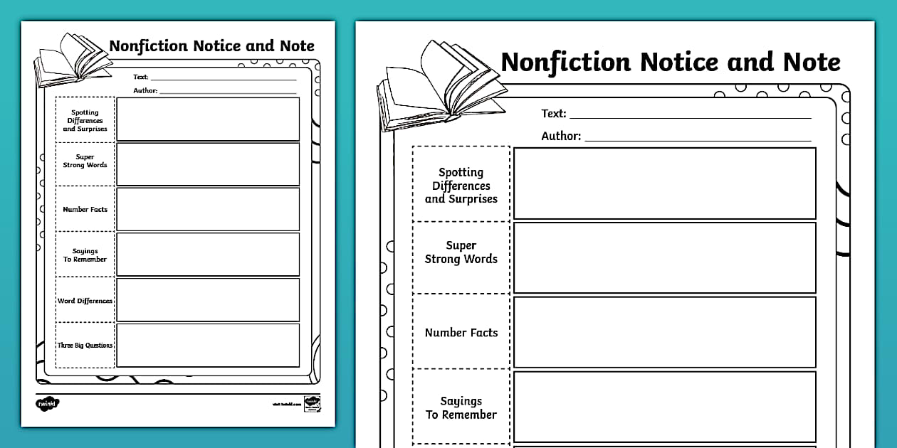 Nonfiction Notice and Note Graphic Organizer for 6th-8th