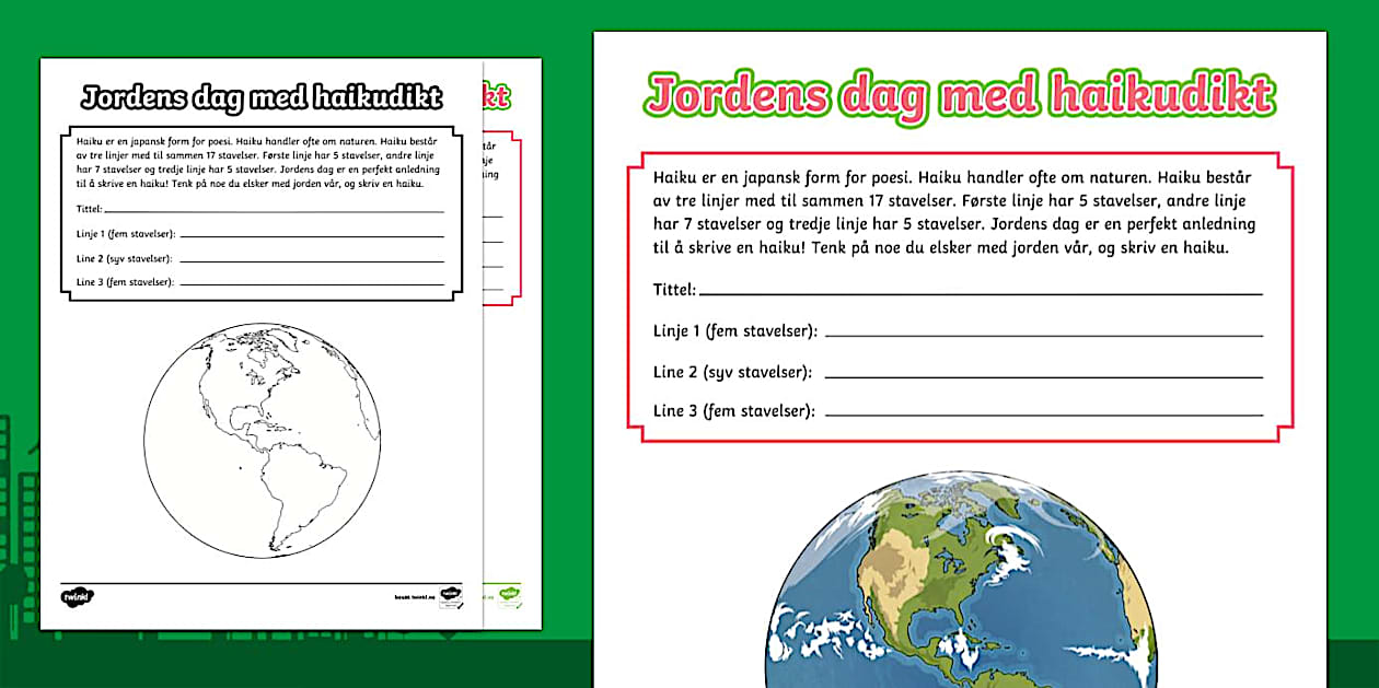 Skriv haiku til Jordens dag (Teacher-Made) - Twinkl