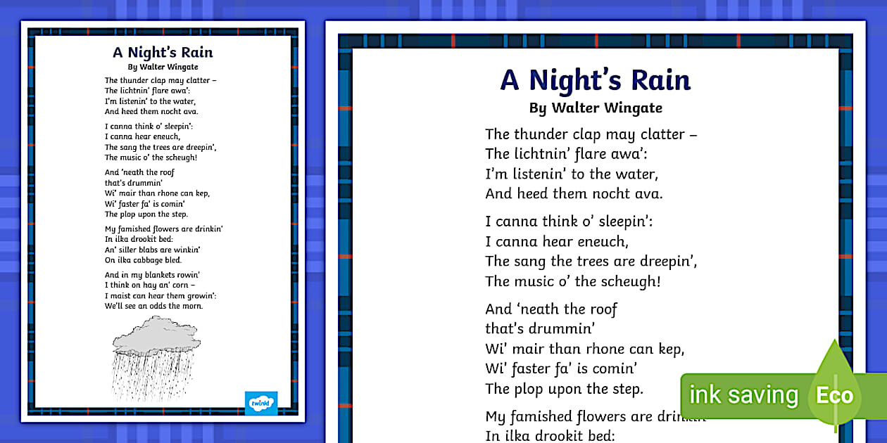 Walter Wingate: A Night's Rain Poem Display Poster