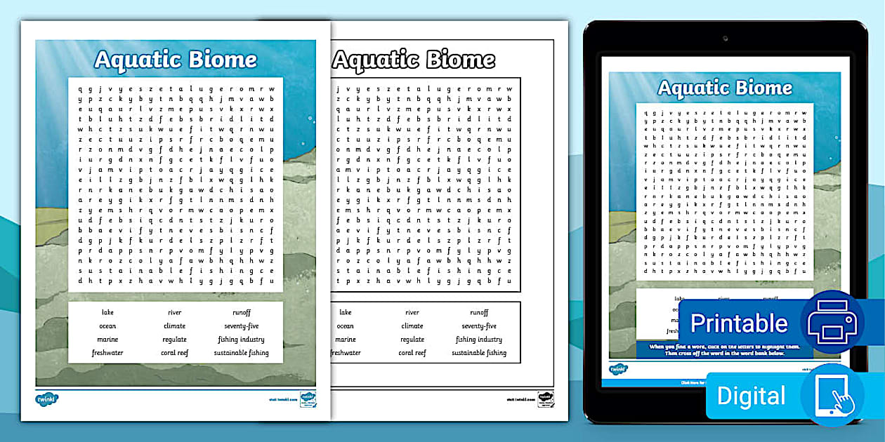 Aquatic Biome Word Search (teacher made) - Twinkl