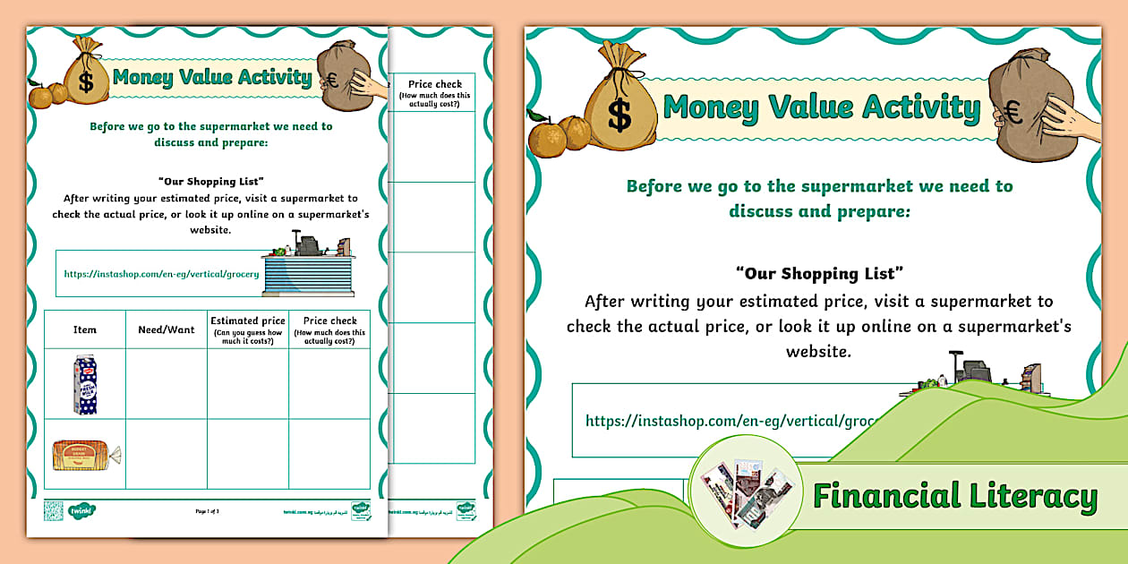 Money Value Activity Sheet (teacher made) - Twinkl