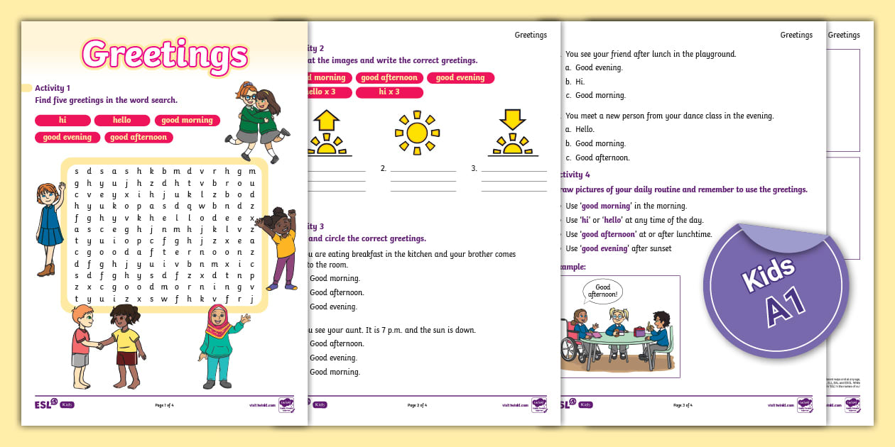 ESL Greetings Activity Sheet for Children (teacher made)