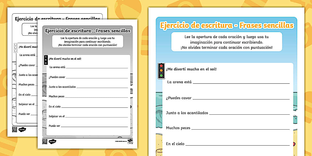 Guía de trabajo: Ejercicio de escritura - Frases sencillas