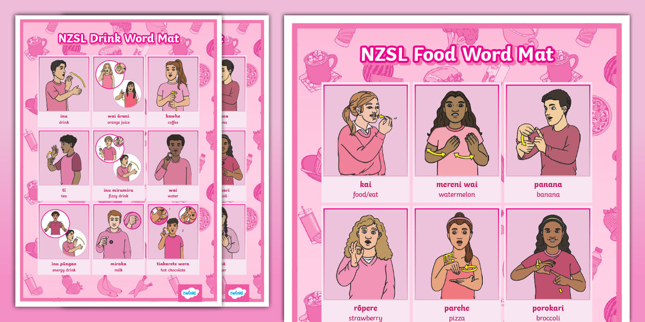 NZSL Food and Drink Word Mats (teacher made) - Twinkl