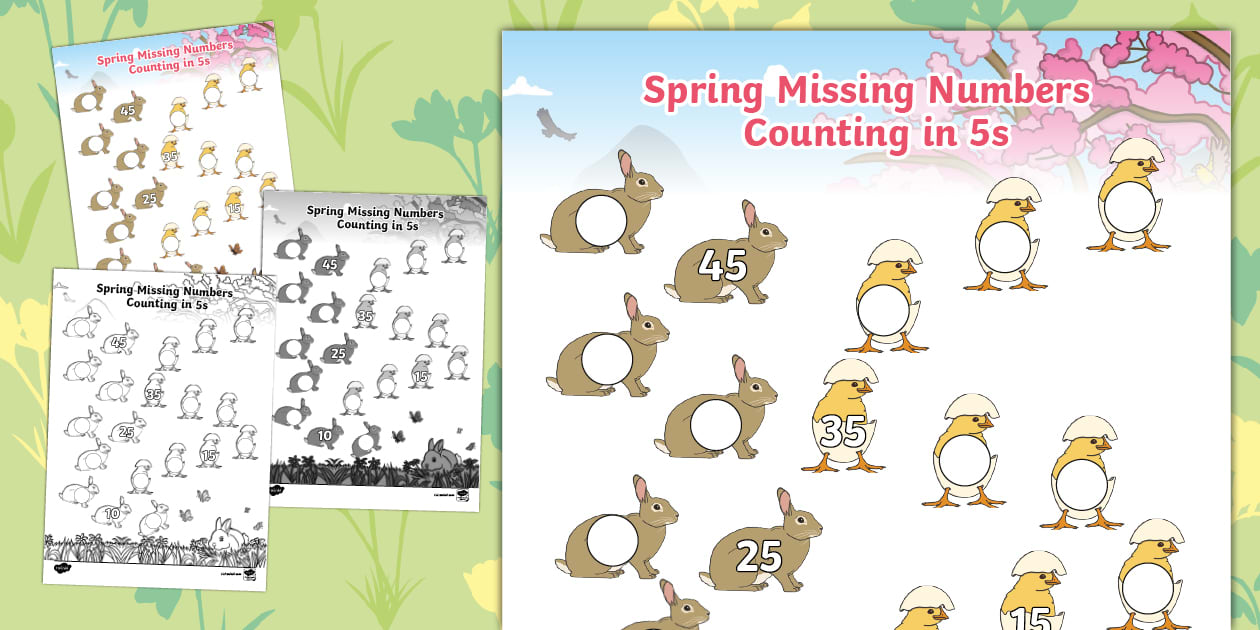 👉 Spring Counting in 5s Missing Number Worksheet - Twinkl