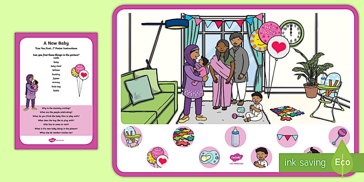 FREE! - A New Baby Can You Find...? Poster and Prompt Card Pack