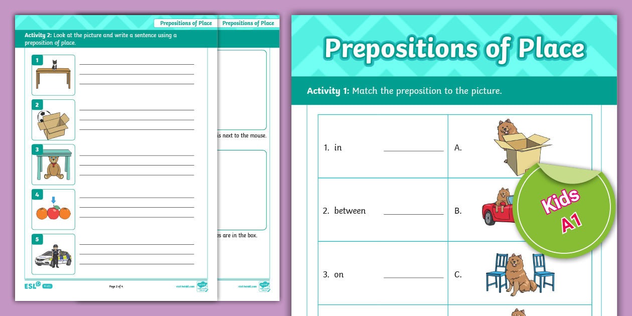 Kids ESL Activity Sheet: Prepositions of Place - Twinkl