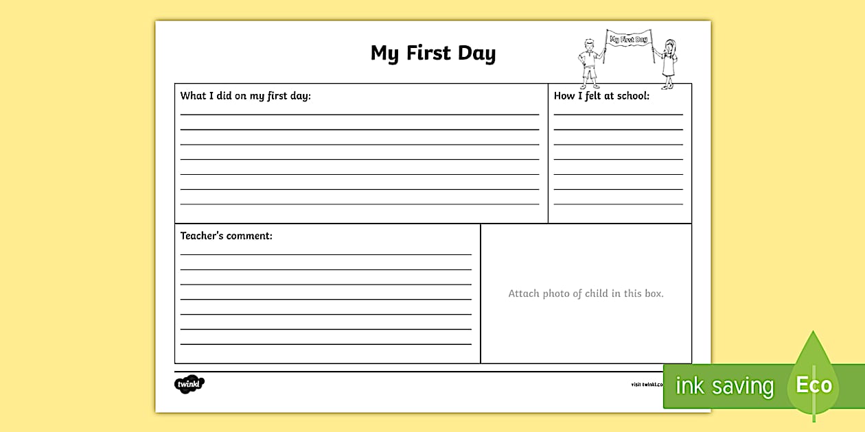 My First Day Worksheet / Worksheet - Back to School - Twinkl