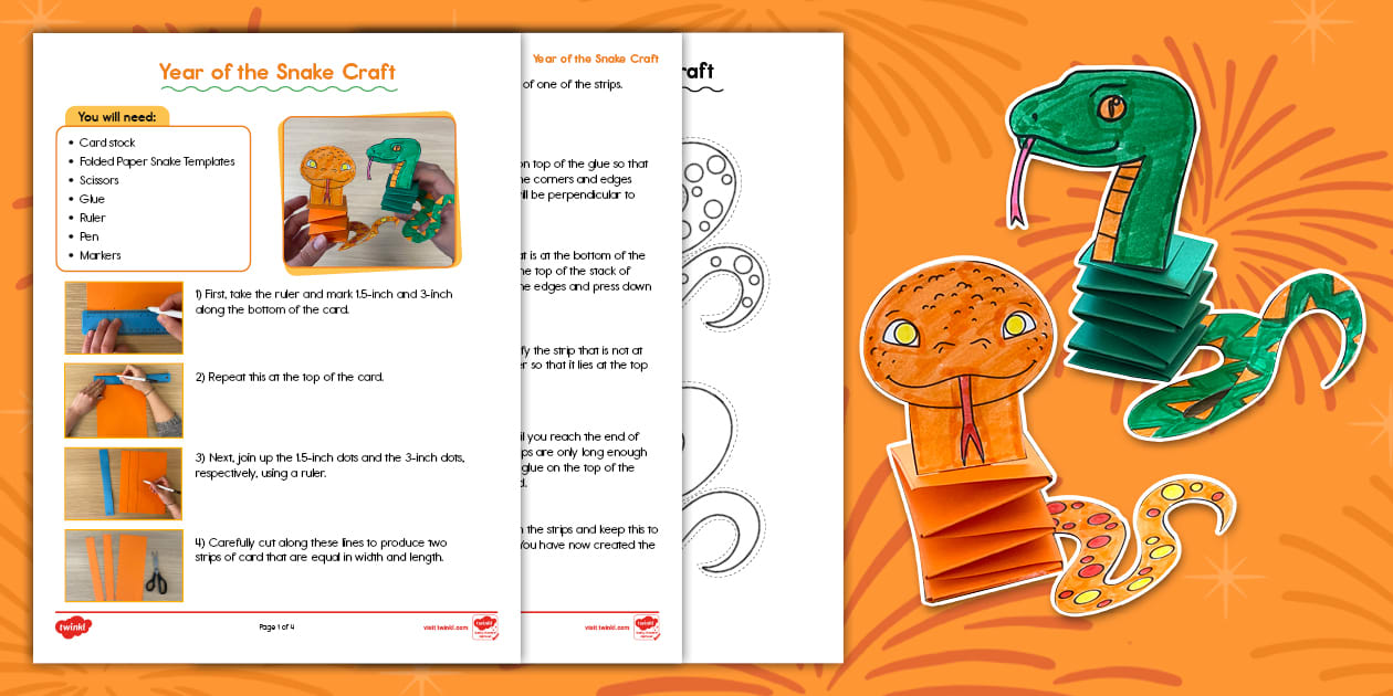 Year of the Snake Folded Paper Snake Craft - Twinkl
