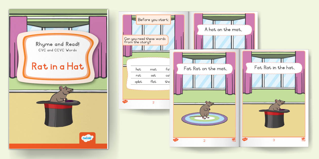 Grade 1 Phonics: eBook Rhyme and Read Rat in a Hat - Twinkl