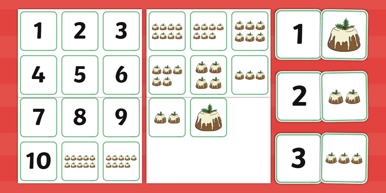 Christmas Pudding Match the Numbers 1-10 Cards - Twinkl