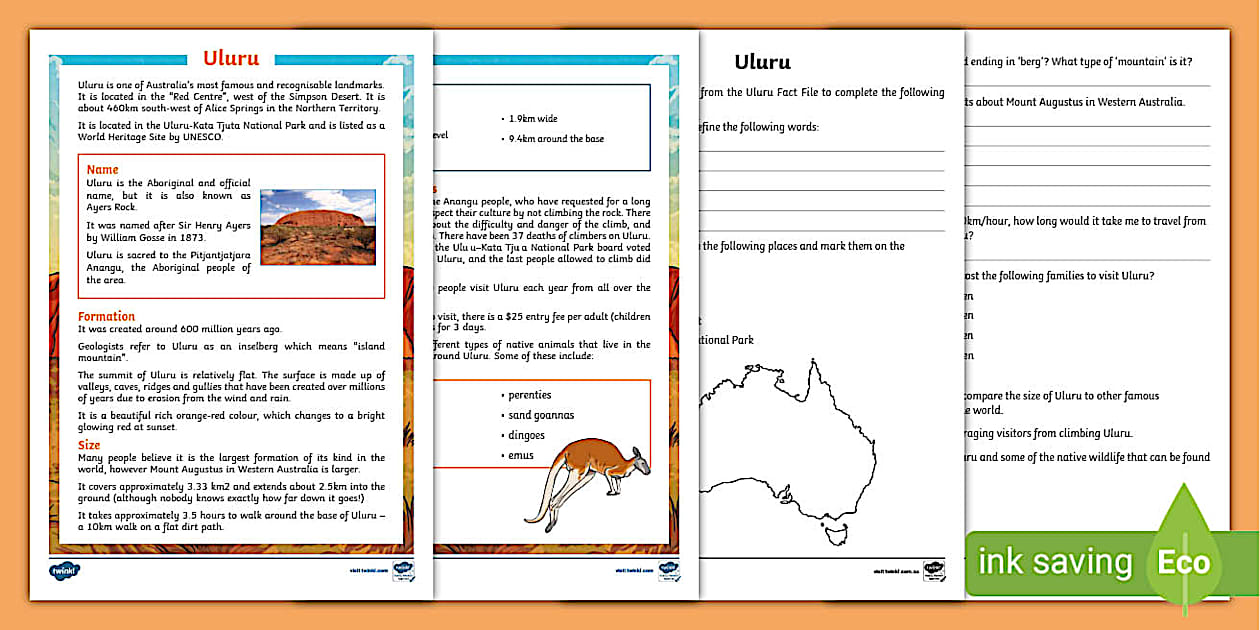 Uluru Fact File Worksheet - HASS - Topics - Years 3-6
