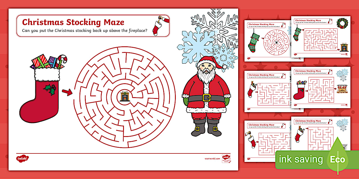 Christmas Stocking Maze Activity Worksheets |Maze Activities