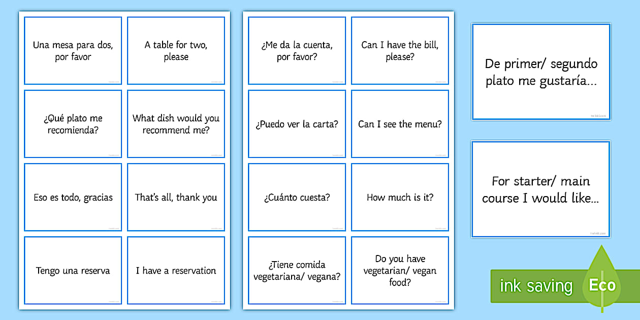 Useful Expressions at the Restaurant Matching Cards - Twinkl