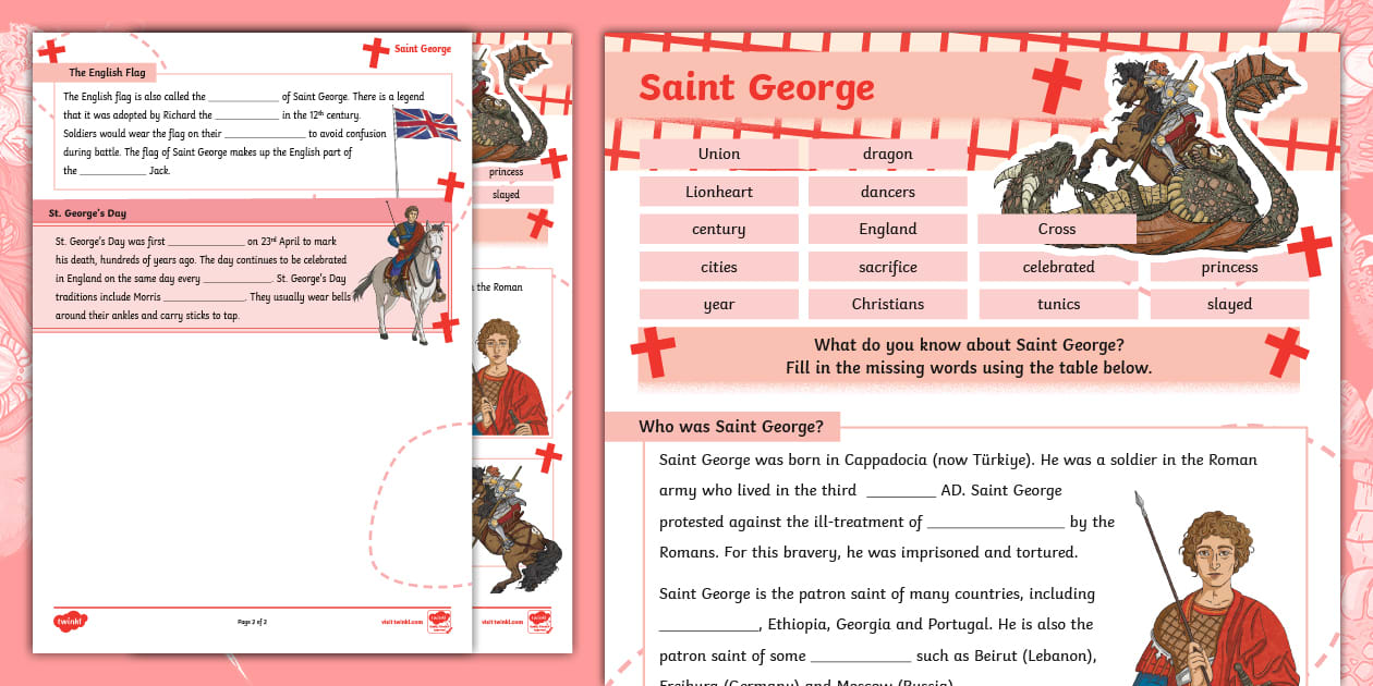 Saint George Cloze Worksheet (teacher made) - Twinkl