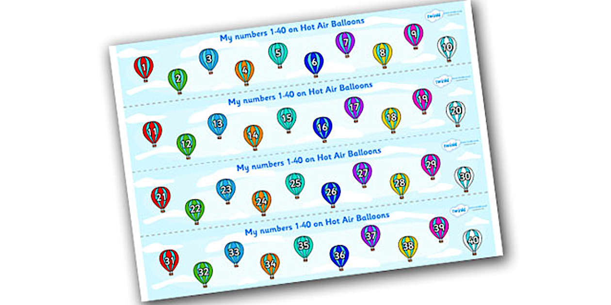 1-20 on Striped Hot Air Balloons Number Strips - Twinkl