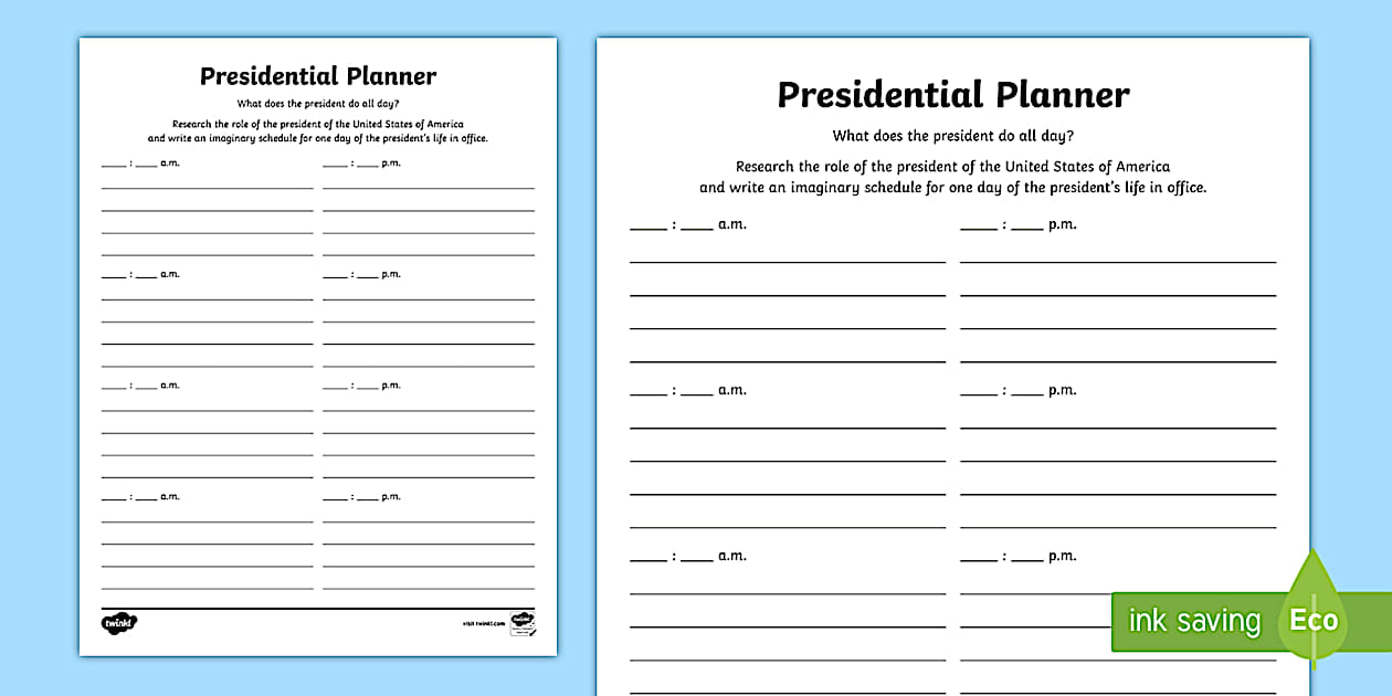 Presidential Planner Writing Assignment | Resources | Twinkl