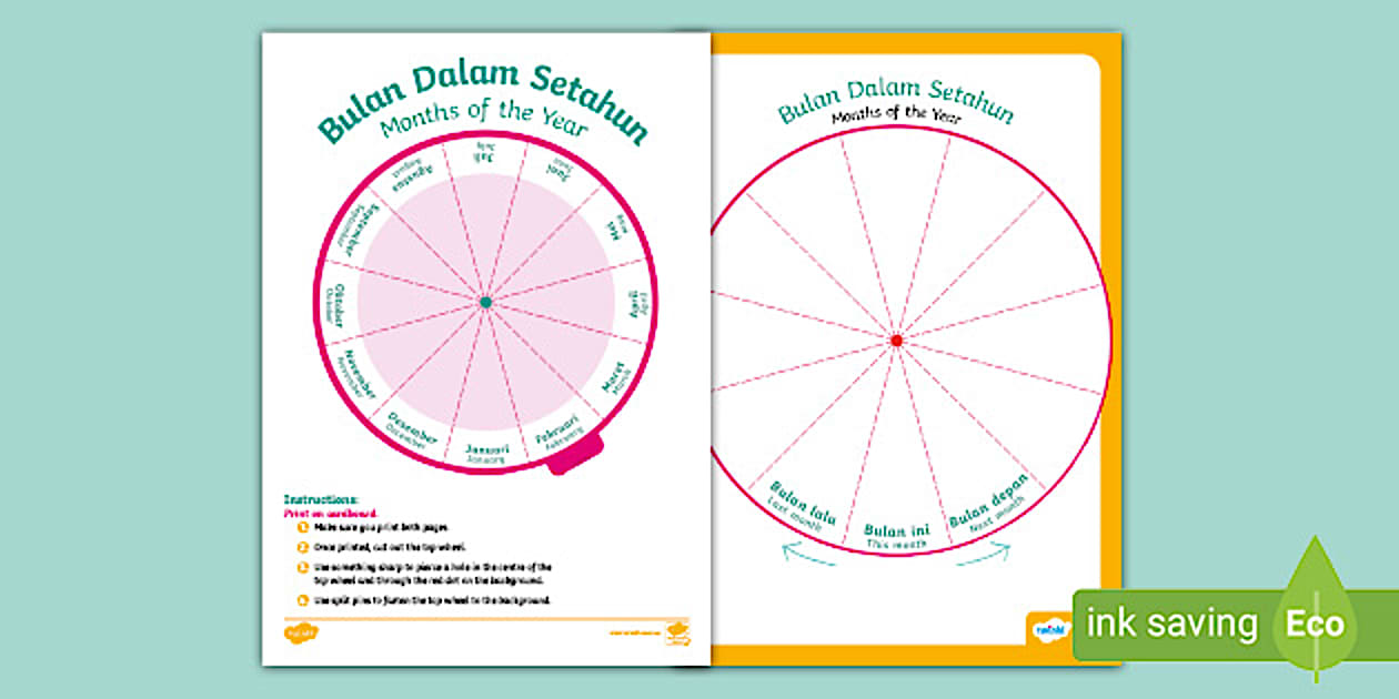 Months of the Year Sequencing Wheel Indonesian - Twinkl