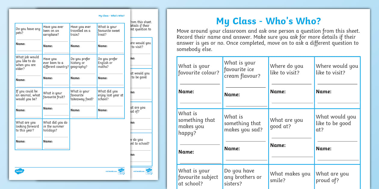 My Class - Who's Who? Back to School Activity (teacher made)