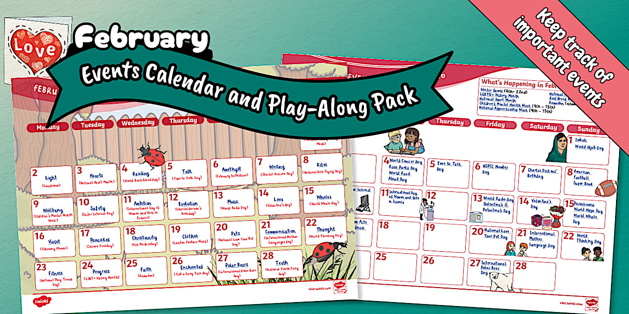 February Events Calendar and Play-Along Pack (2026) - Twinkl