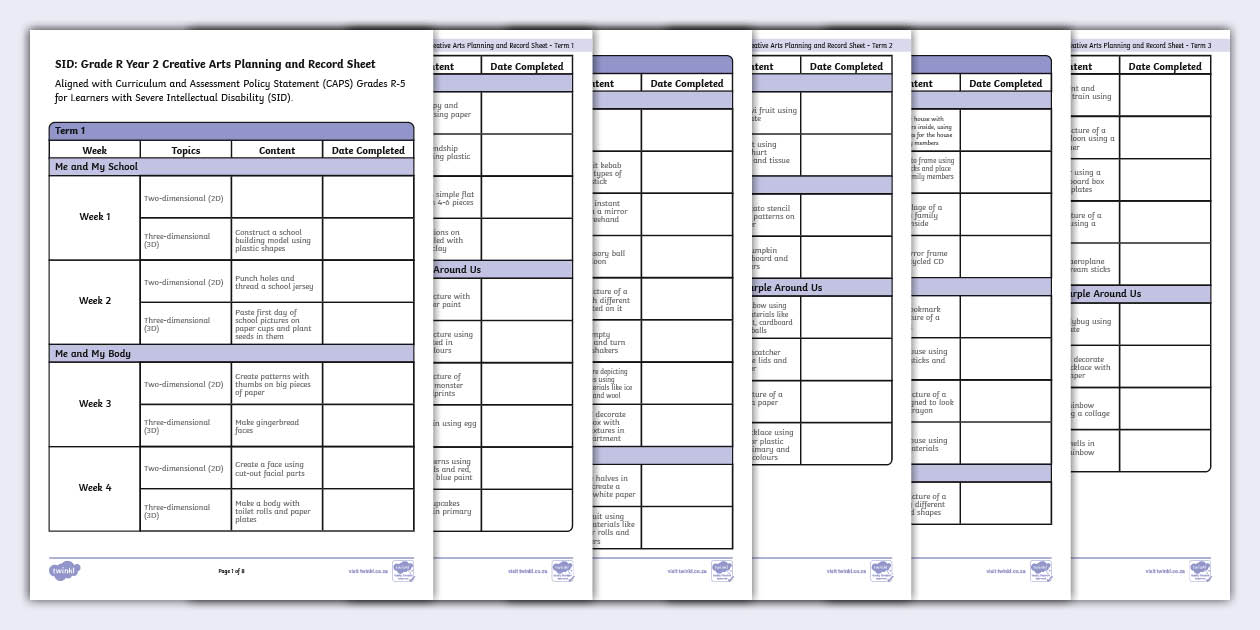 SID: Grade R Year 2 Creative Arts Planning and Record Sheet
