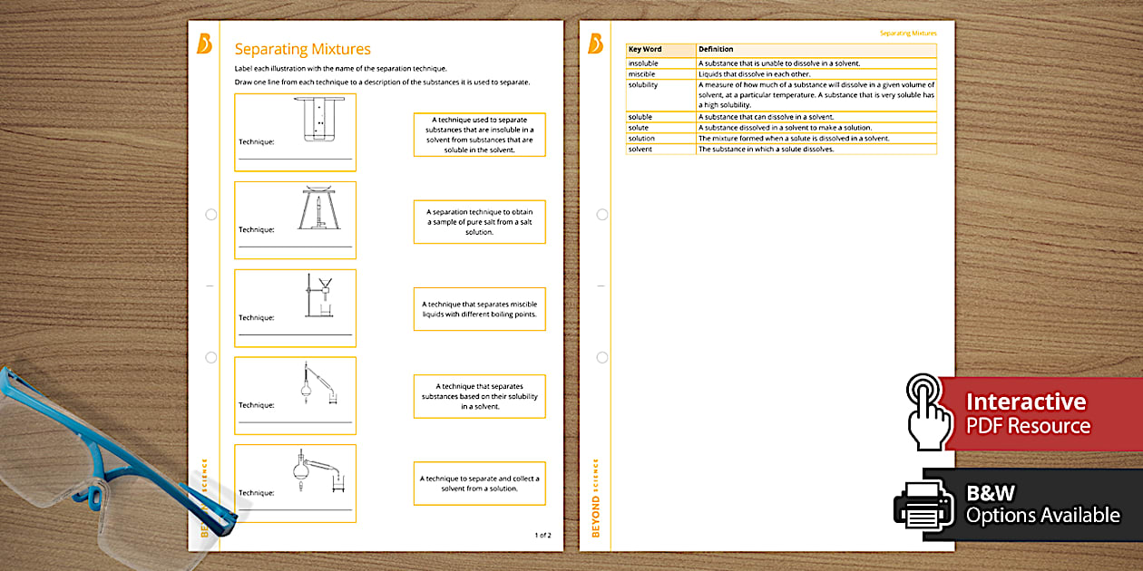 Separating Mixtures Activity - Match and Draw (teacher made)