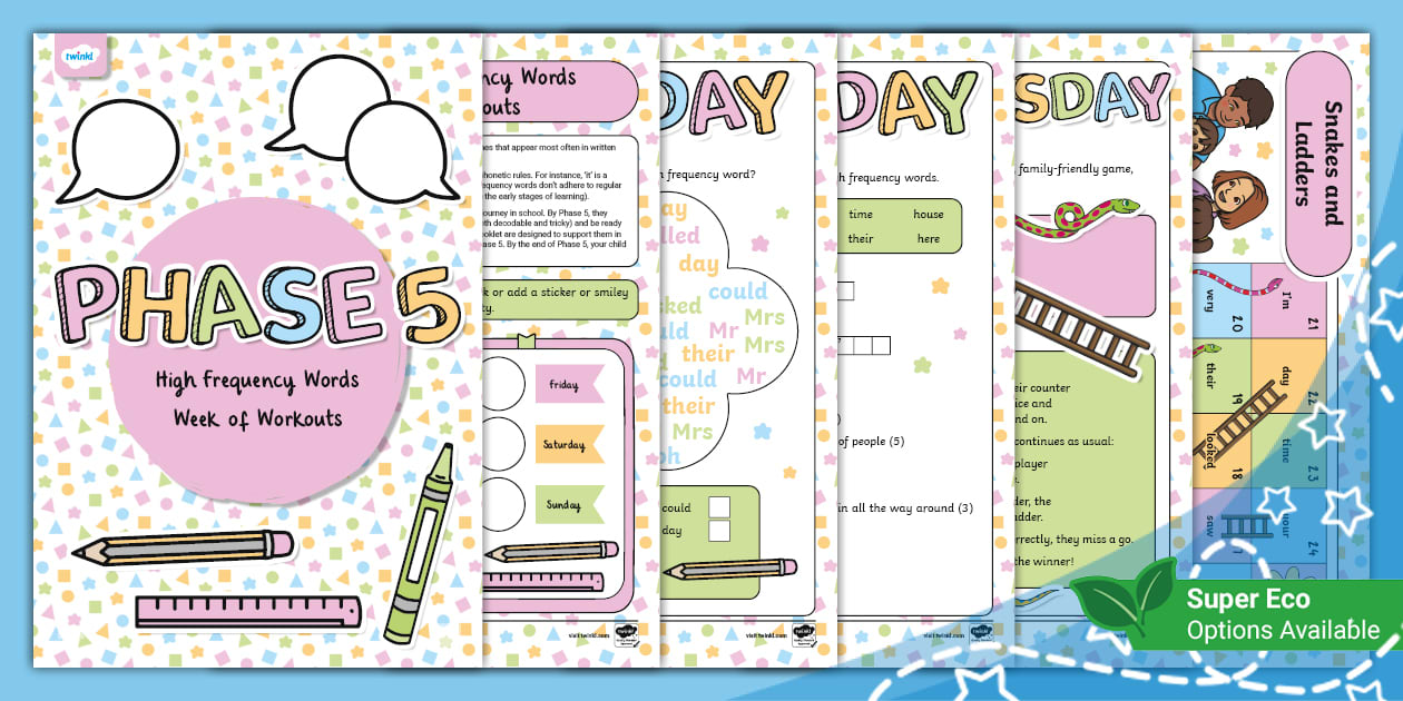 Phase 5 High-Frequency Words Week of Workouts (teacher made)