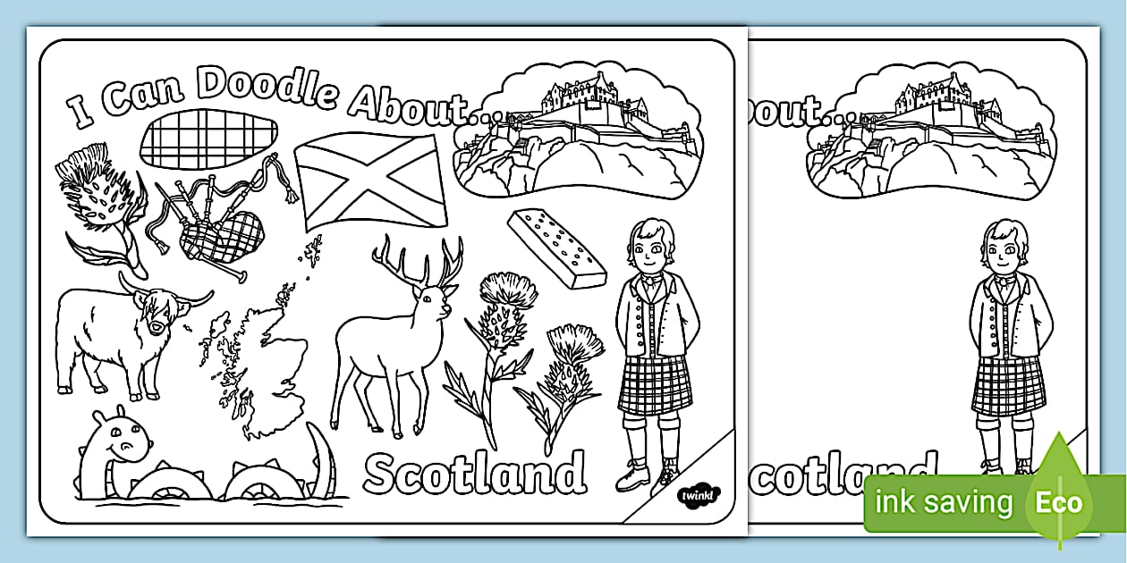 All About Scotland Doodle Page | Colouring Pages - Twinkl