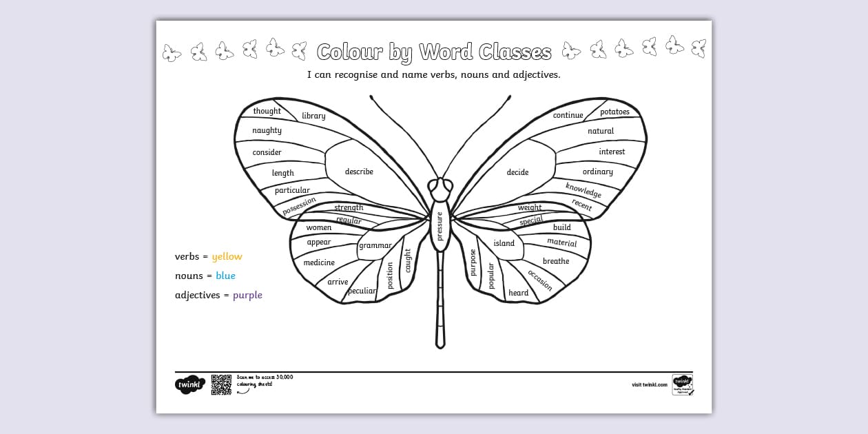 Color by Word Class Butterfly (Teacher-Made) - Twinkl